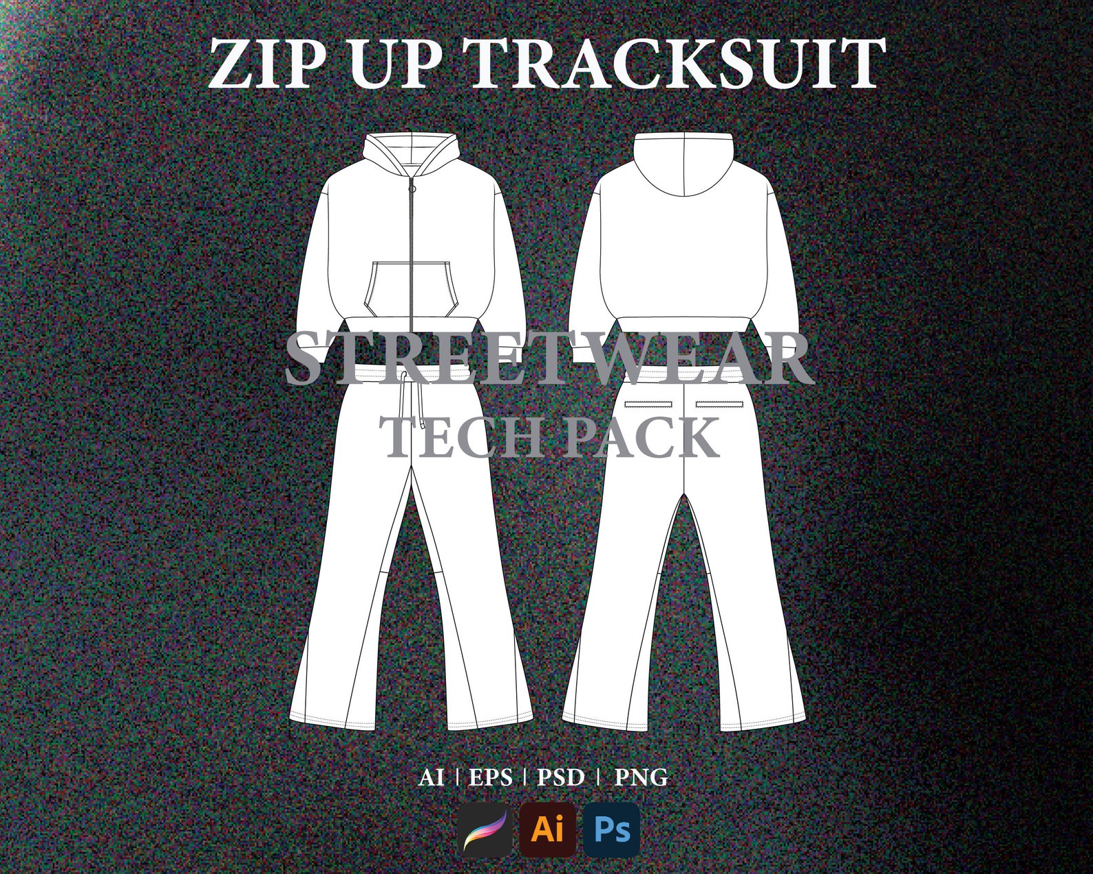 Streetwear Tracksuit Vector Mockup: Fashion Flat Sketch (digital Files ...