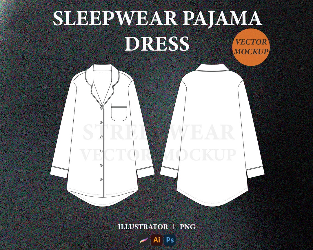 Sleepwear Pajama Dress Mockup Vector Pyjama Mockup Tech Pack Template ...