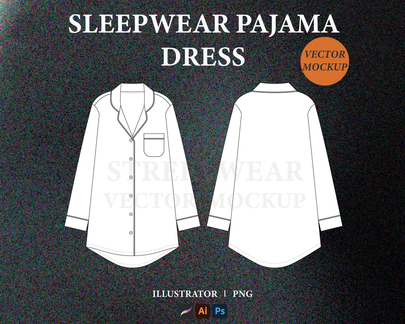 Sleepwear Pajama Dress Mockup Vector Pyjama Mockup Tech Pack Template ...