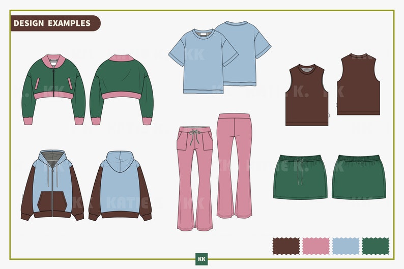 Women Streetwear Clothing Vector Mockup Pack Fashion Tech Pack Template ...