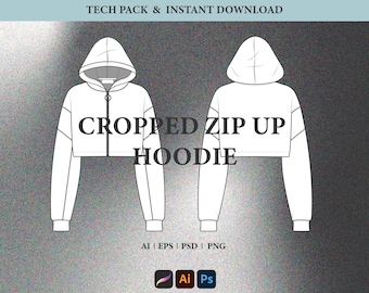 Zip up Hoodie Women Clothing Mockup Vector Streetwear Hoodie Tech Pack ...