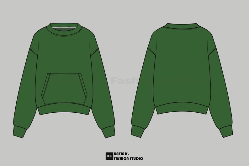 Crewneck Sweatshirt Mockup Tech Pack Streetwear Vector Mockup Blank ...