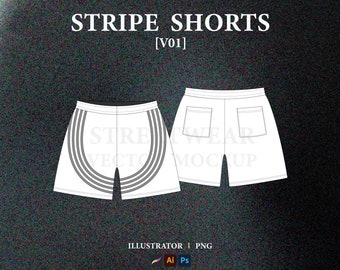 Striped Shorts Vector Mockup Streetwear Sweat Shorts Tech Pack Template ...