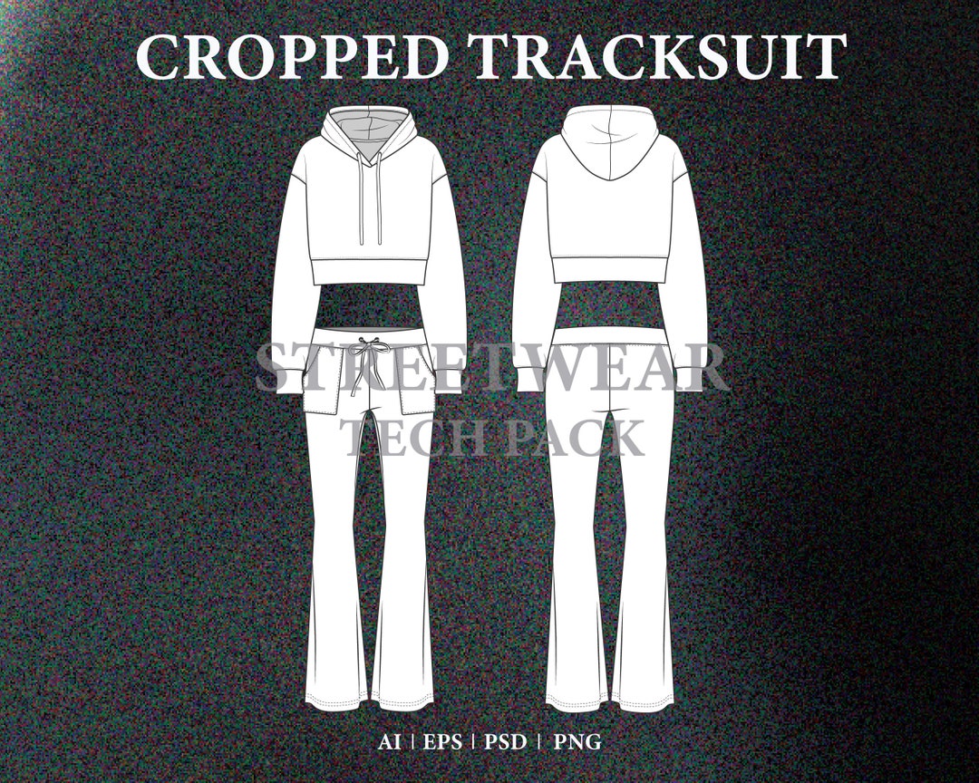 Cropped Tracksuit Mockup Vector: Women's Streetwear Tech Pack (digital ...