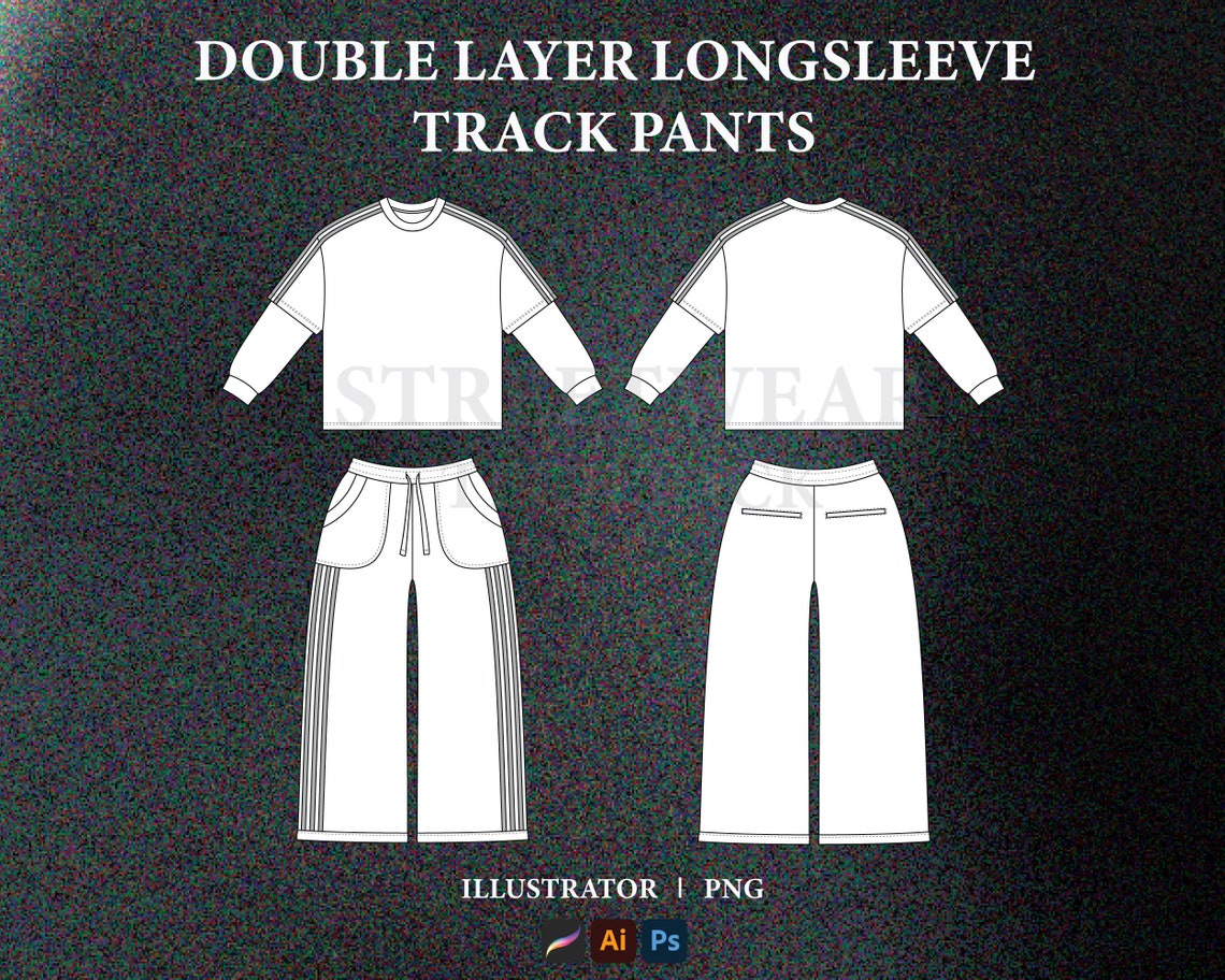 T-shirt Vector Mockup Streetwear Track Pants Tech Pack Template Long ...