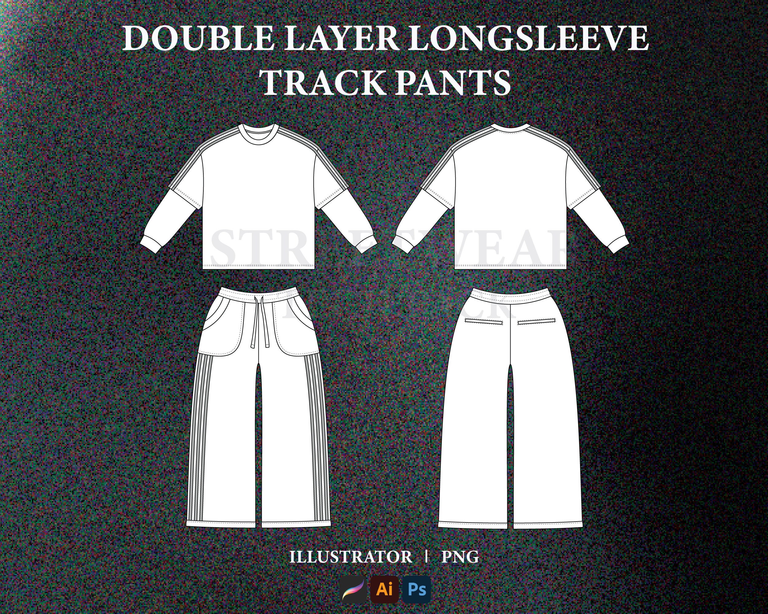 T-shirt Vector Mockup Streetwear Track Pants Tech Pack Template Long ...