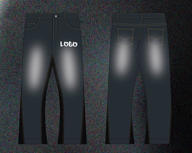 Flared Jeans Vector Mockup: Streetwear Fashion Tech Pack (AI, PNG) - Etsy