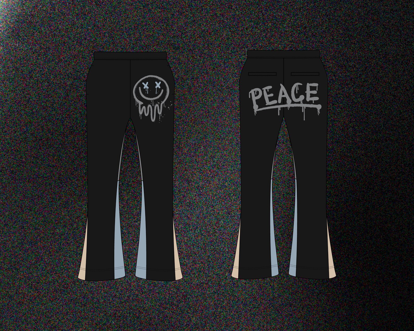 Flared Sweatpants Mockup Tech Pack Template Clothing Streetwear Vector ...