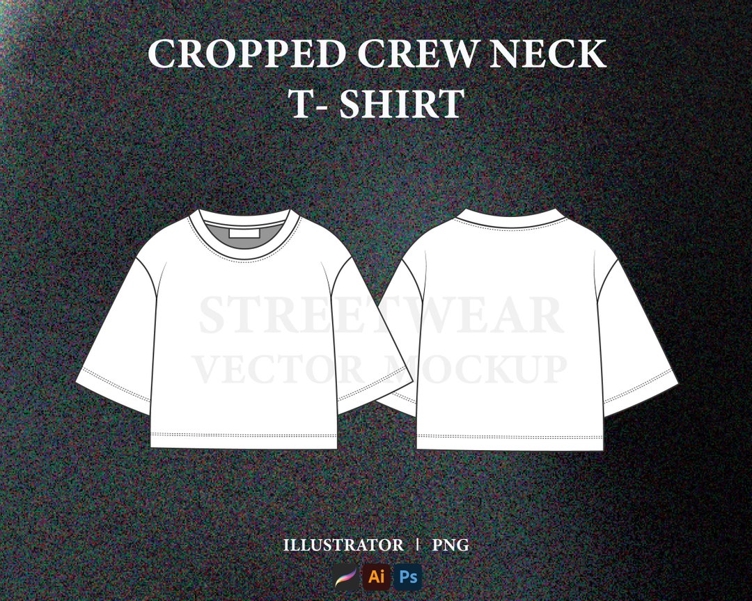 Cropped Crew Neck T-shirt Vector Mockup: Streetwear Tech Pack (AI, PNG ...