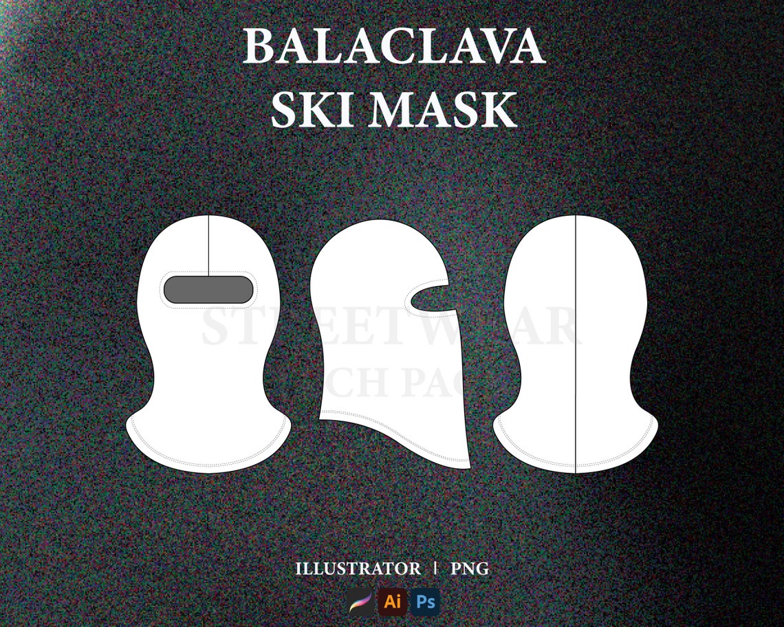 Balaclava Tech Pack Template: Streetwear Vector Mockup (AI, PNG) - Etsy