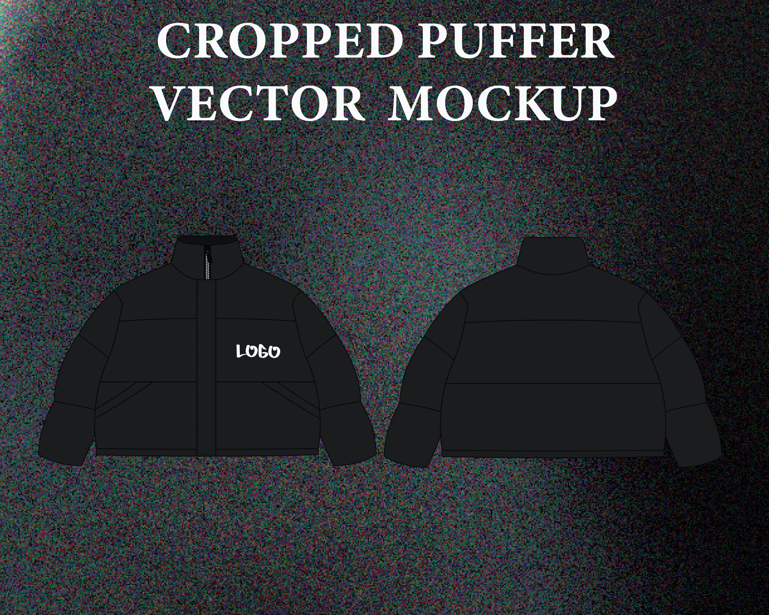 Cropped Puffer Jacket Vector Mockup: Streetwear Fashion Tech Pack ...