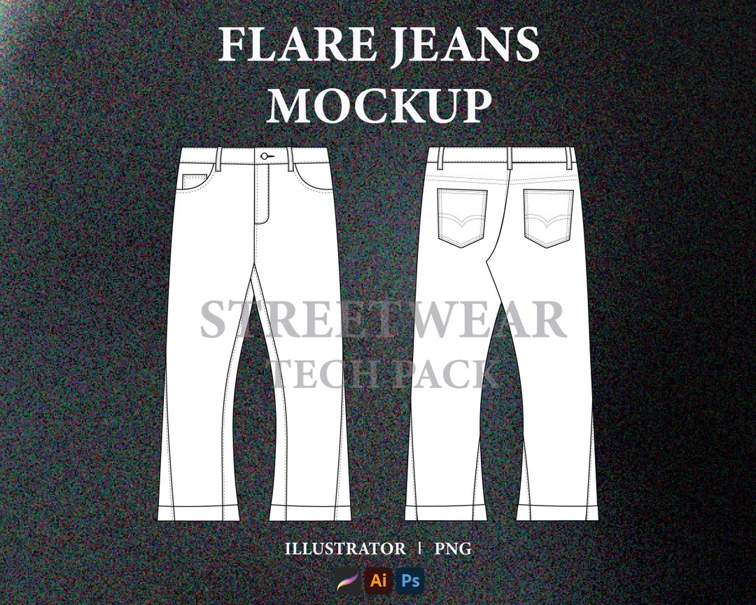 Denim Jeans Vector Mockup Streetwear Flared Jeans Mockup Clothing ...
