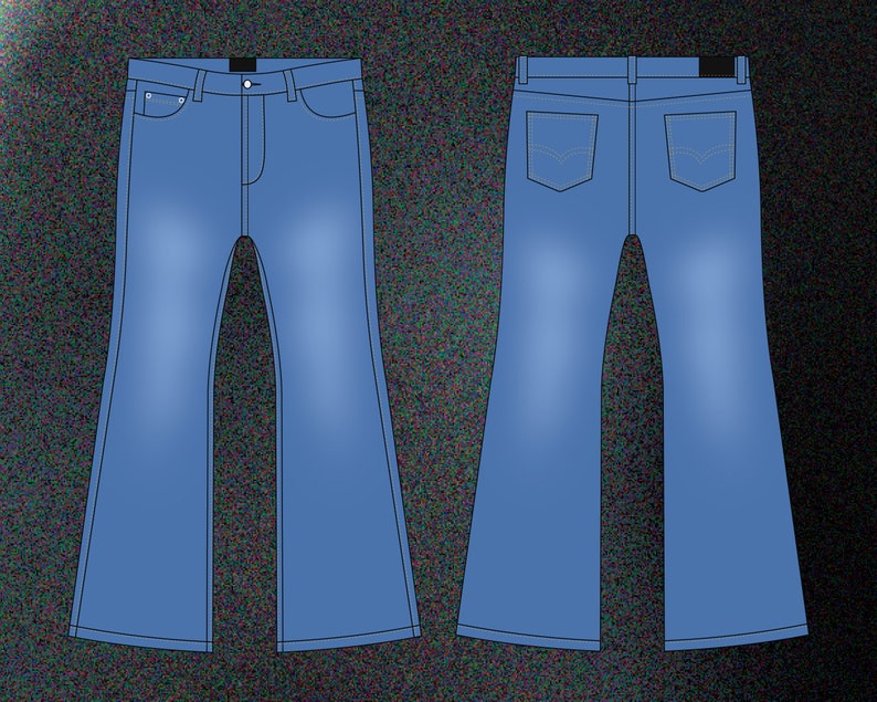 Streetwear Flared Jeans Vector Mockup Denim Jeans Tech Pack Clothing ...