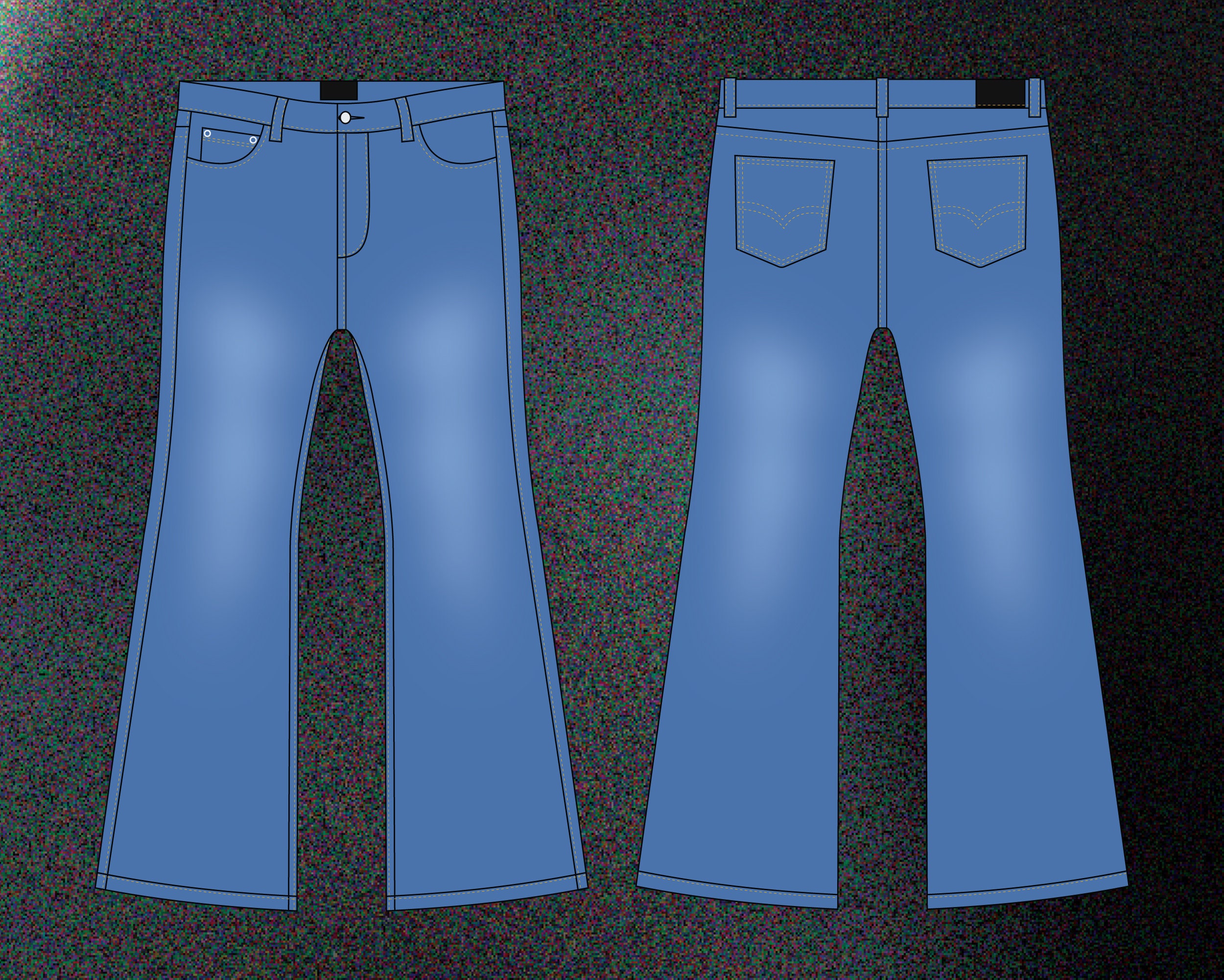 Streetwear Flared Jeans Vector Mockup Denim Jeans Tech Pack Clothing ...