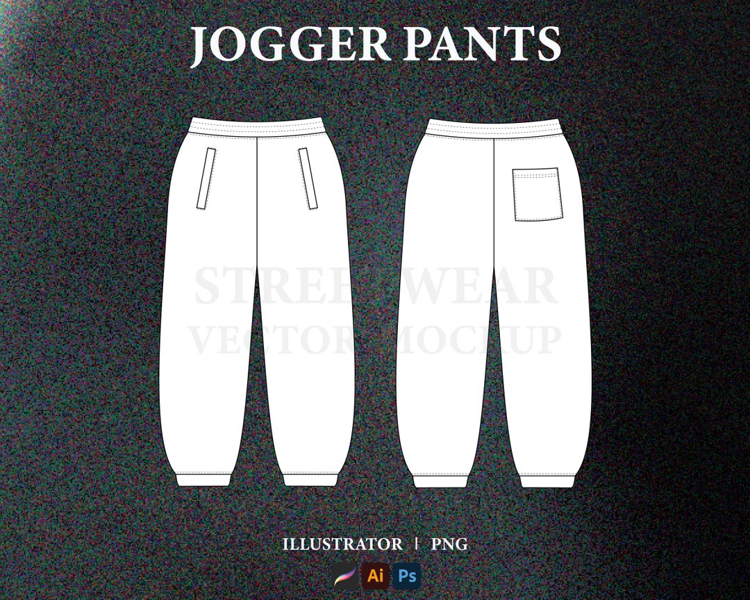 Jogger Pants Vector Mockup Streetwear Pants Tech Pack Template ...
