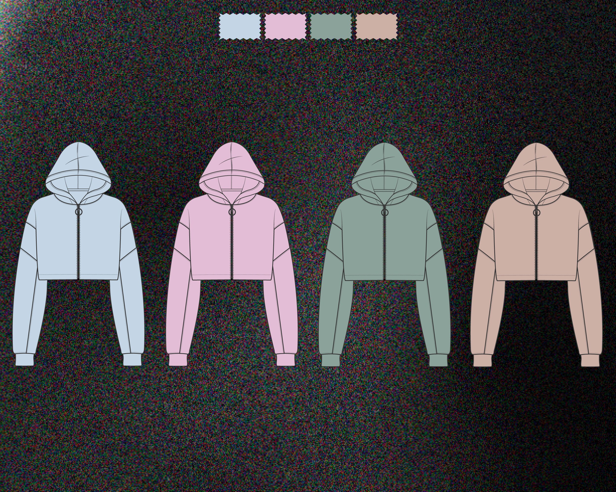 Cropped Zip up Hoodie Clothing Mockup Vector Streetwear Hoodie Tech ...