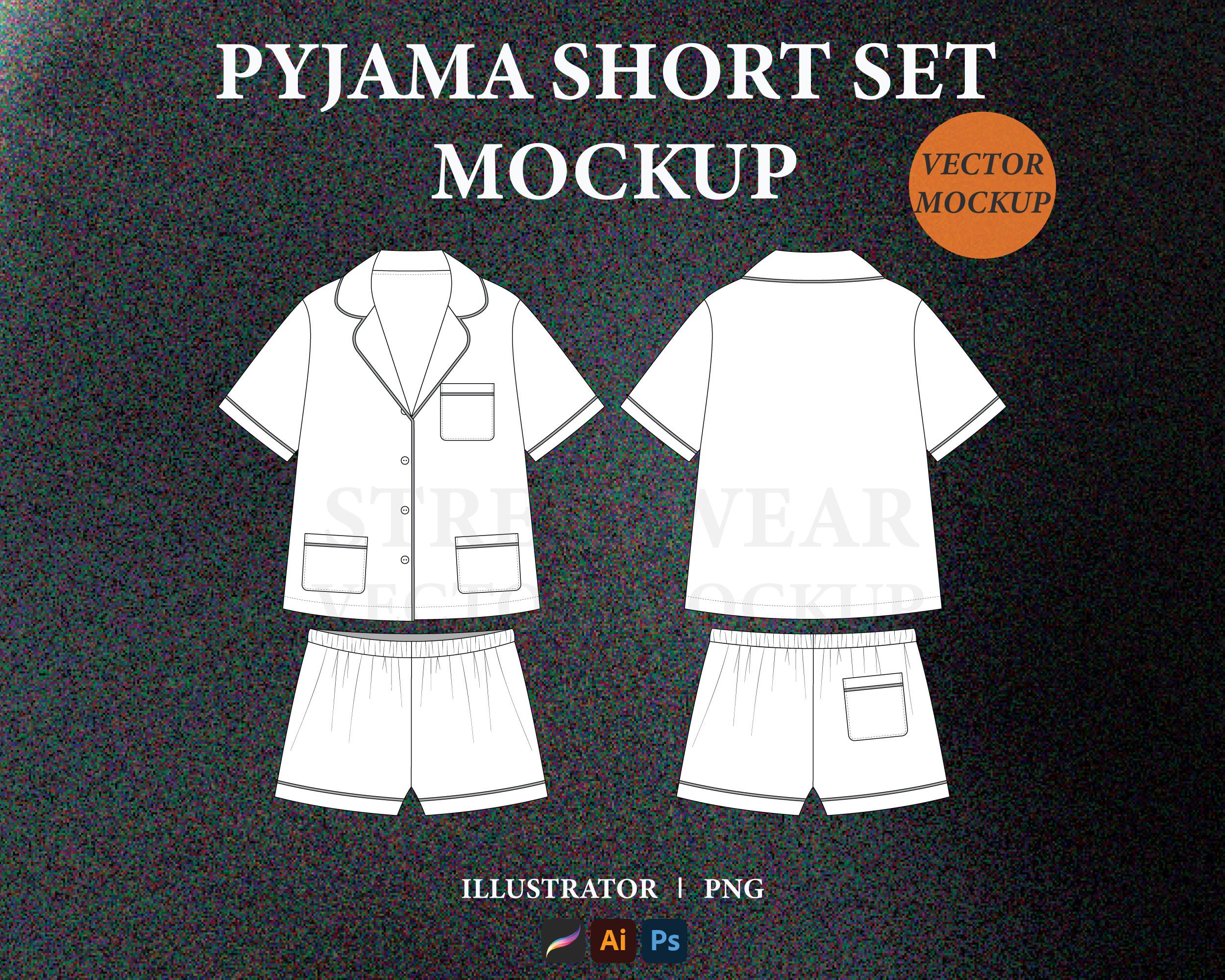 Pajama Short Set Vector Mockup: Loungewear Tech Pack (AI, PNG) - Etsy