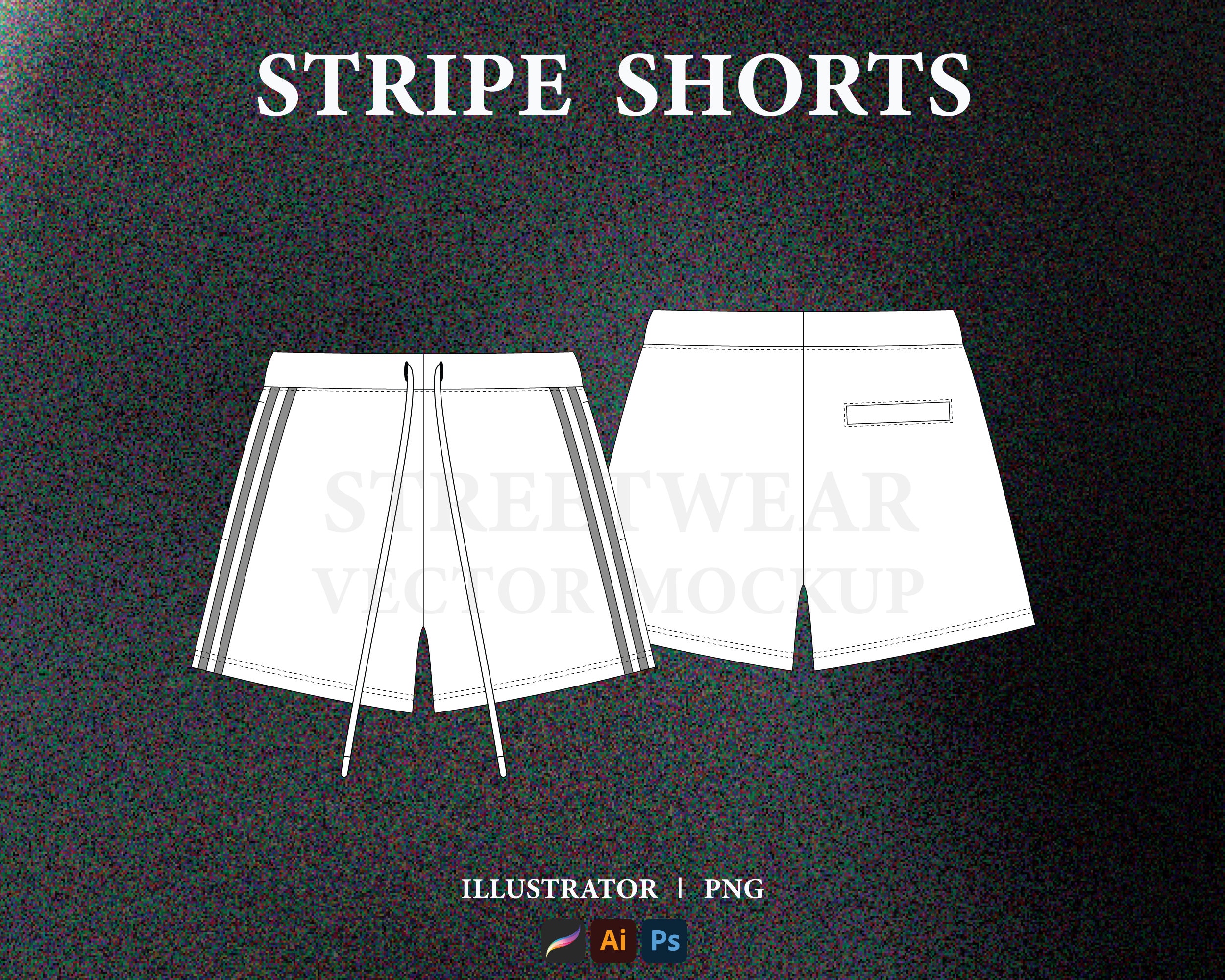 Striped Shorts Vector Mockup Streetwear Sweat Shorts Tech Pack Template ...