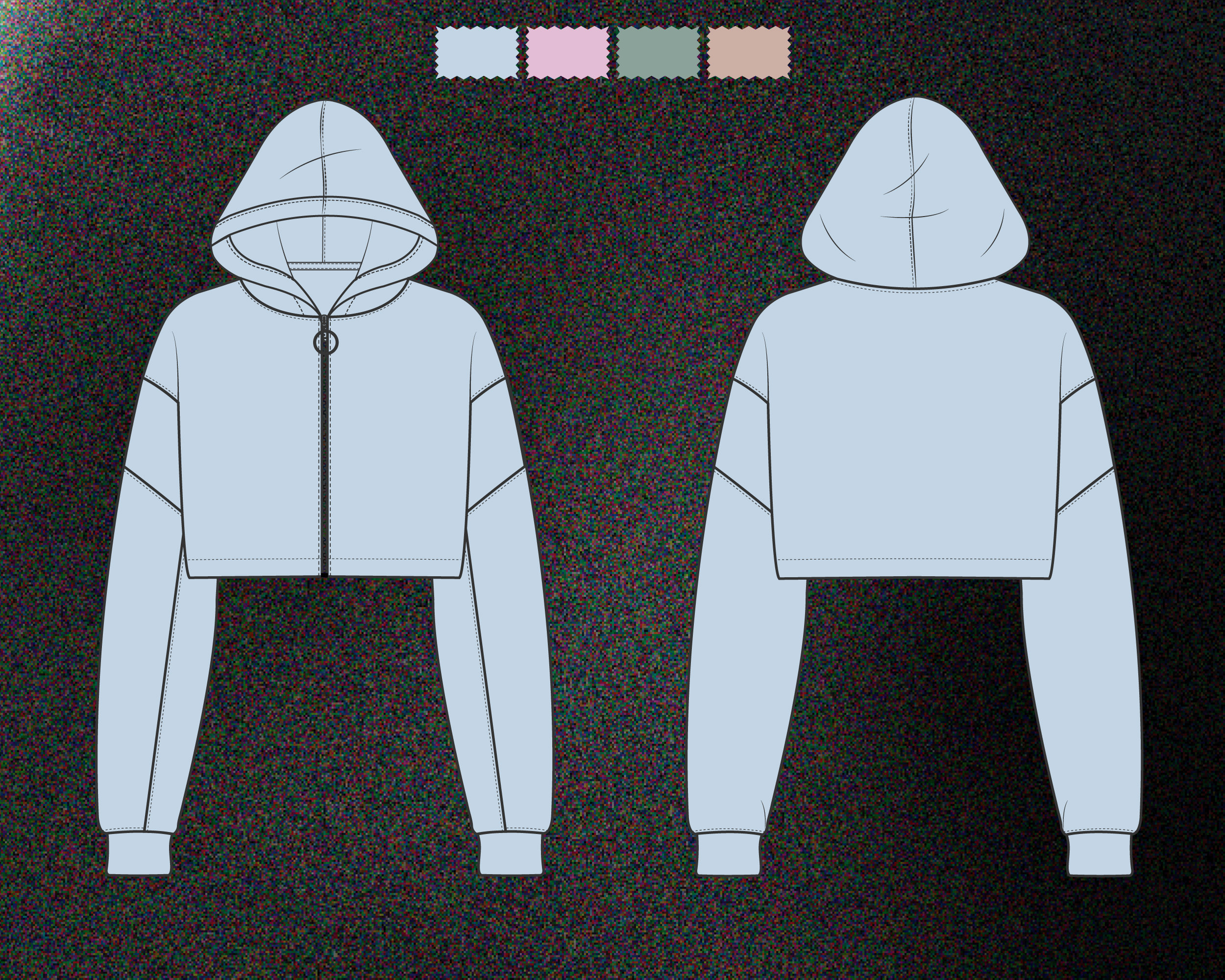 Cropped Zip up Hoodie Clothing Mockup Vector Streetwear Hoodie Tech ...