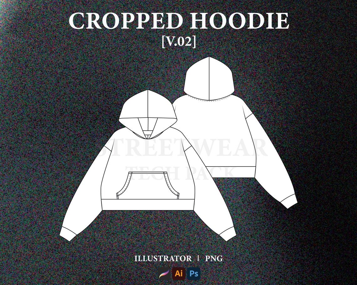 Streetwear Cropped Hoodie Vector Mockup: Tech Pack Template ...