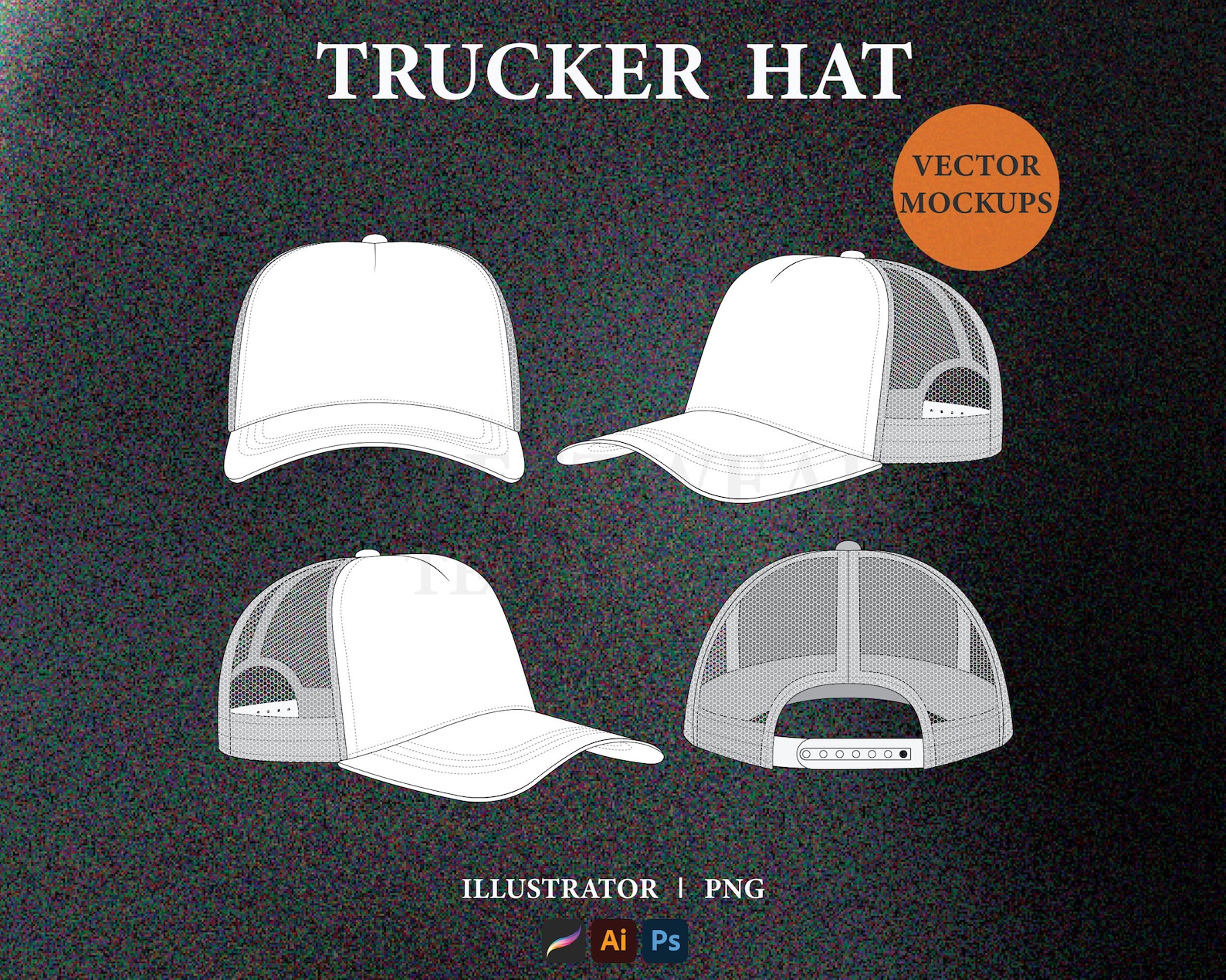 Trucker Hat Vector Mockup: Streetwear Tech Pack Template (AI, PNG) - Etsy