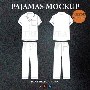 Short Sleeve Pajamas Mockup: Vector Loungewear Template (AI, PNG) - Etsy