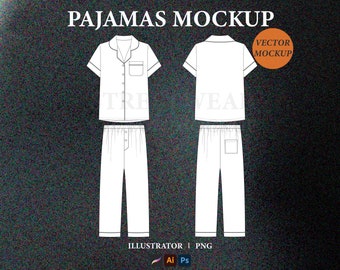 Long Sleeve Pajamas Mockup Vector Pyjama Mockup Set Loungewear Mockup ...