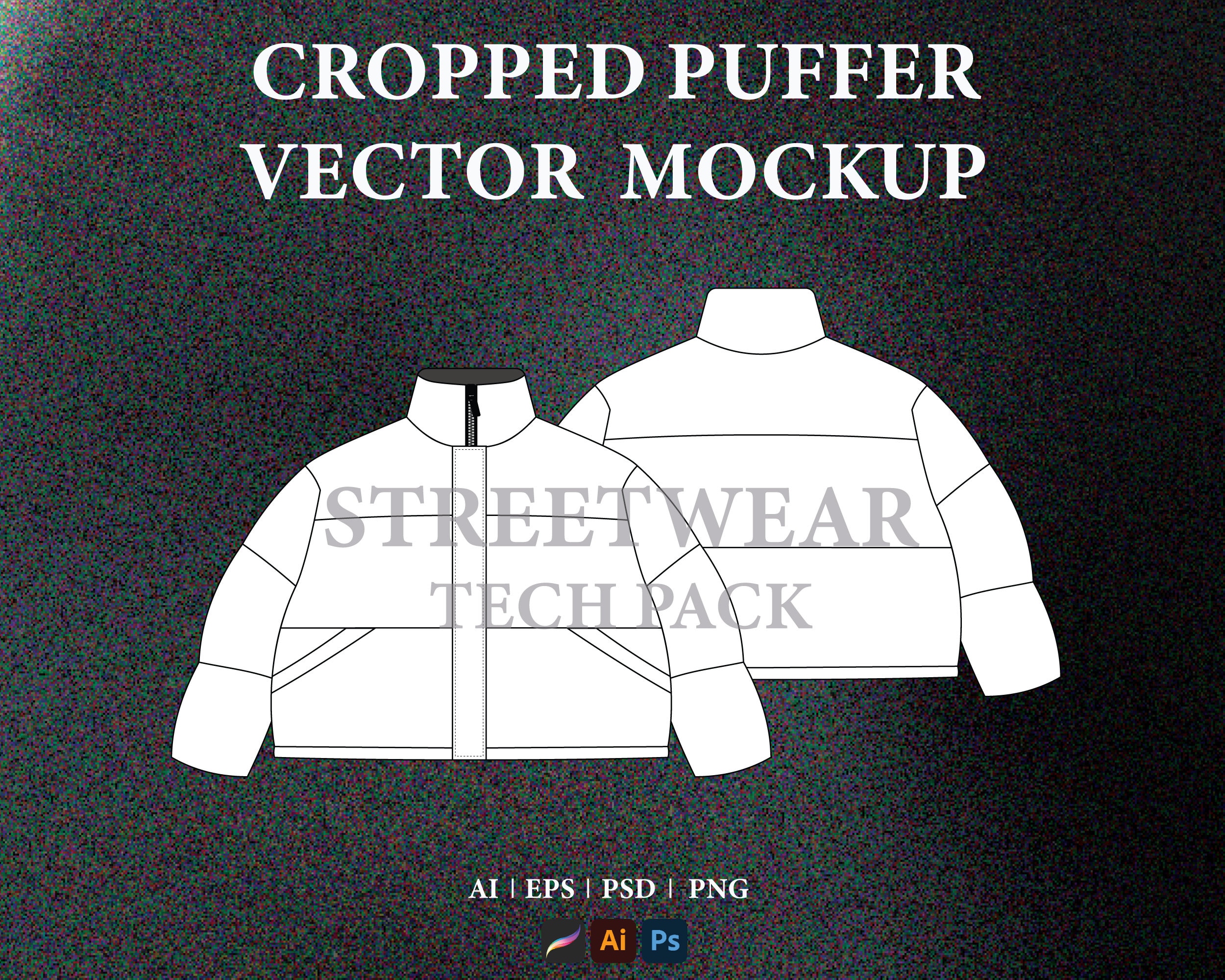 Cropped Puffer Jacket Vector Mockup Streetwear Tech Pack Clothing ...