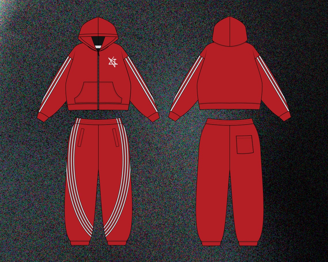 Streetwear Zip-up Tracksuit Vector Mockup Track Pants Tech Pack Fashion ...