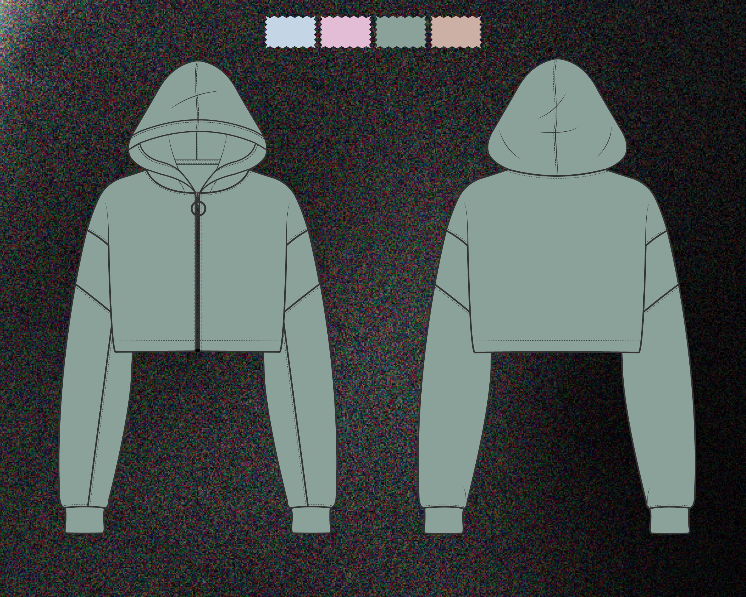 Cropped Zip up Hoodie Clothing Mockup Vector Streetwear Hoodie Tech ...