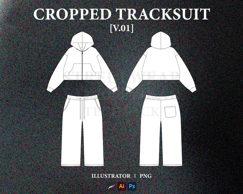 Cropped Tracksuit Vector Mockup: Streetwear Hoodie Tech Pack (AI & PNG ...