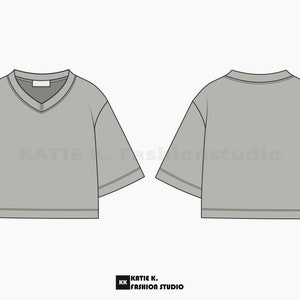 Streetwear V-neck Cropped T-shirt Vector Mockup Template T- Shirt ...