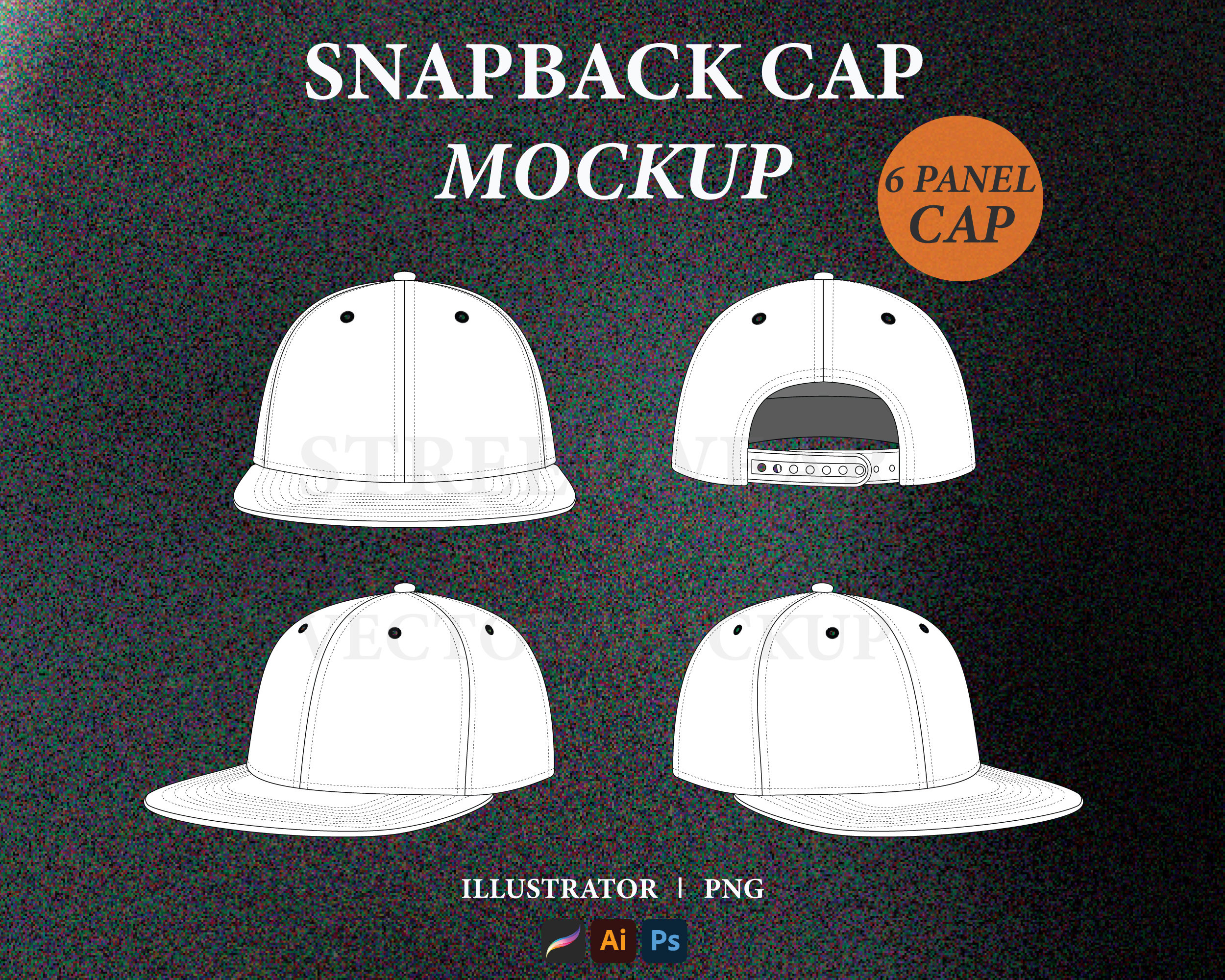 Snapback Cap Vector Mockup Hat 6 Panel Cap Snapback Mockup Template ...