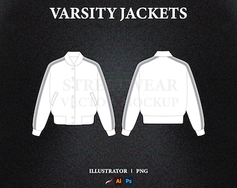 Varsity Jacket Mock up Editable 2D Tech Pack Streetwear Clothing Vector ...