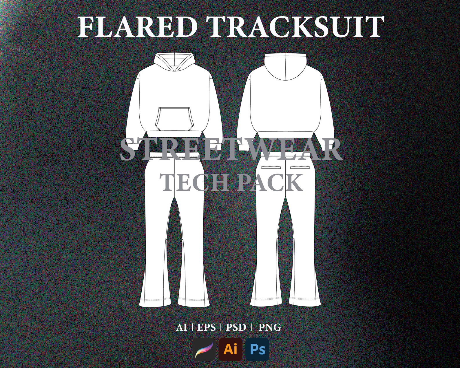 Streetwear Tracksuit Vector Mockup Flared Joggers Mockup Tech Pack ...