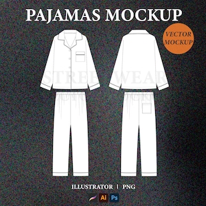 Long Sleeve Pajamas Mockup Vector Pyjama Mockup Set Loungewear Mockup ...
