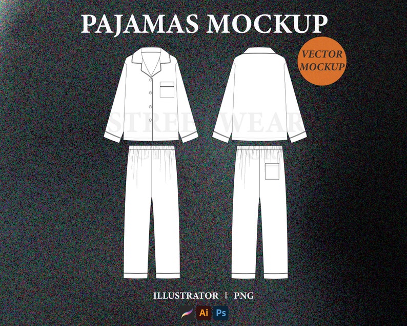 Long Sleeve Pajamas Mockup Vector Pyjama Mockup Set Loungewear Mockup ...