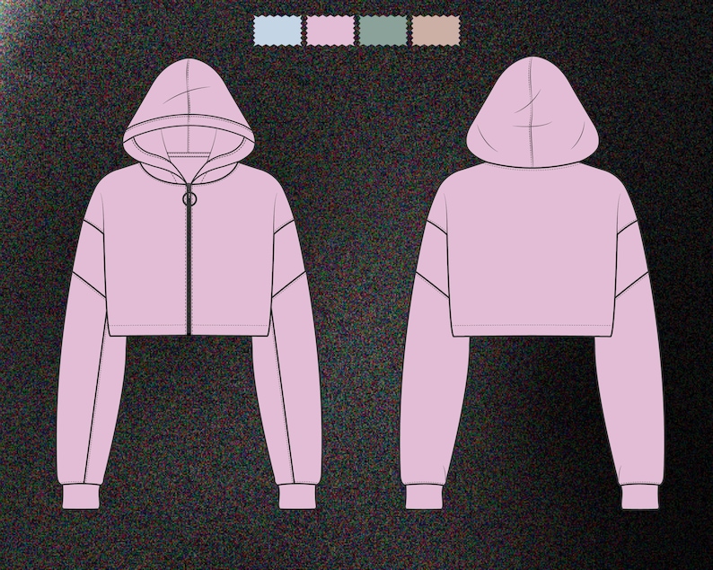 Cropped Zip up Hoodie Clothing Mockup Vector Streetwear Hoodie Tech ...