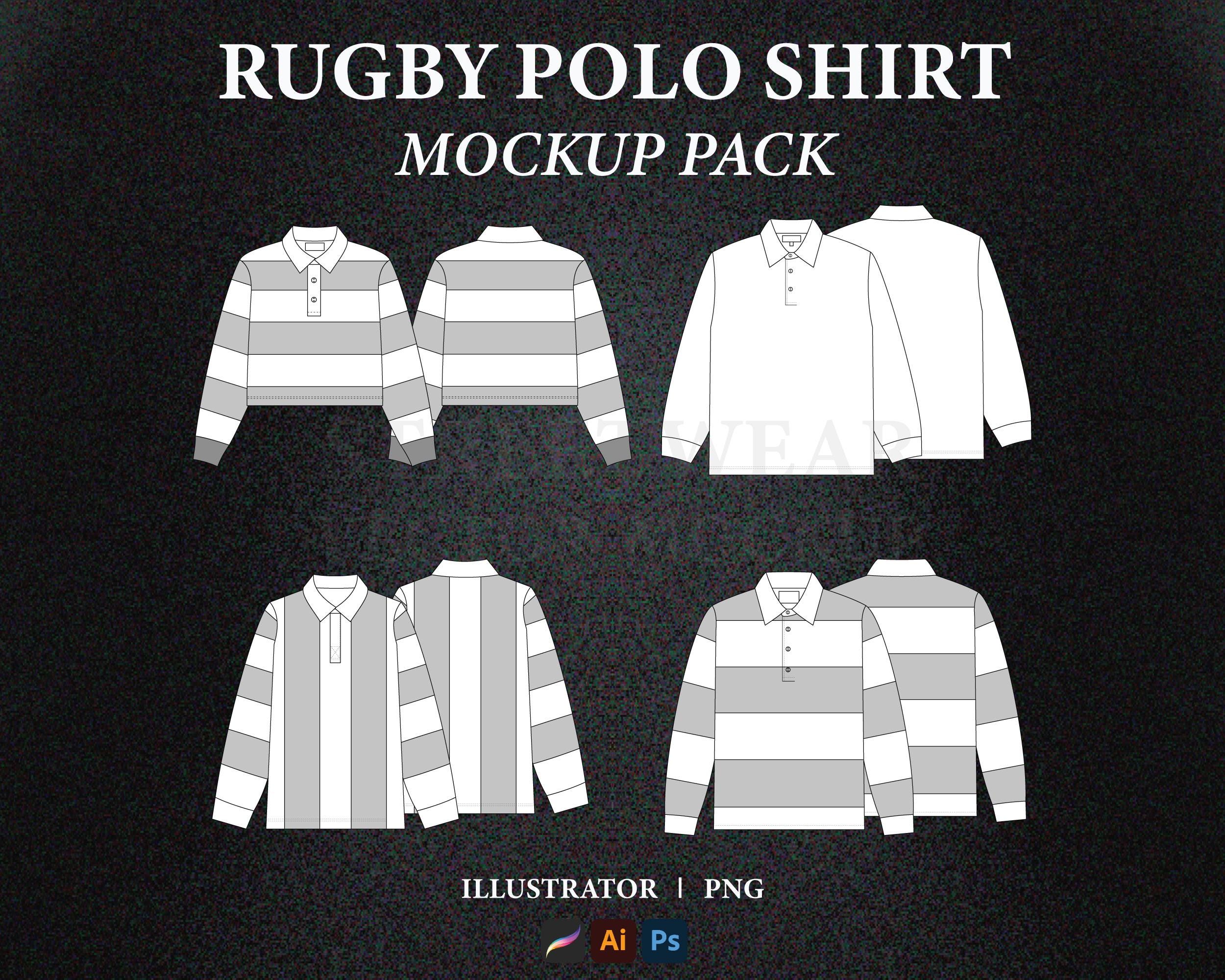 Rugby Polo Shirt Vector Mockup: Long Sleeve Tech Pack (AI, PNG) - Etsy