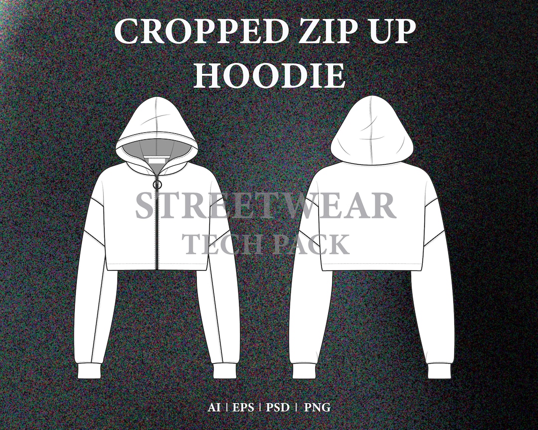 Cropped Zip up Hoodie Clothing Mockup Vector Streetwear Hoodie Tech ...
