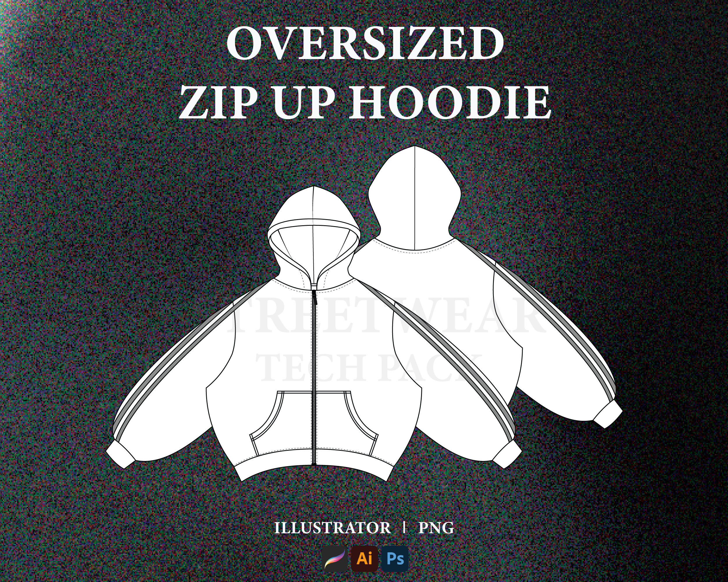 Oversized Zip up Hoodie Vector Mockup: Streetwear Tech Pack (AI & PNG ...