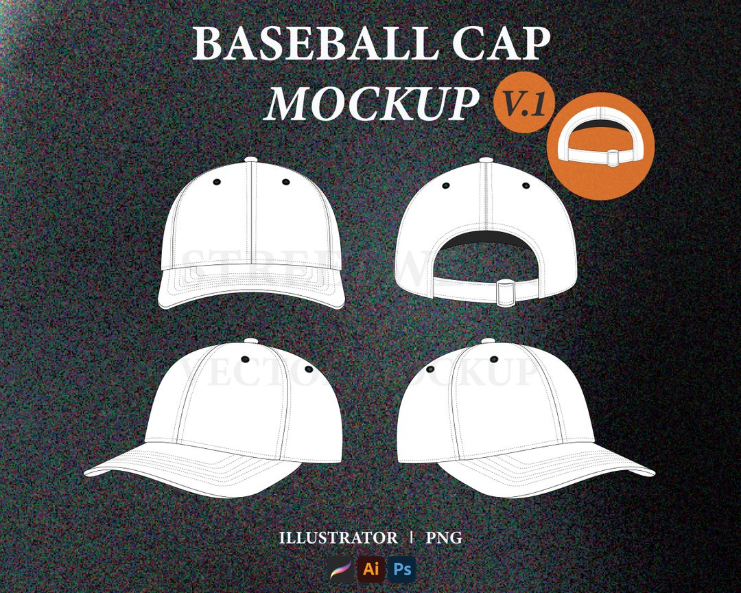 Baseball Cap Mockup Vector Baseball Hat Mockup Streetwear Tech Pack Hat ...