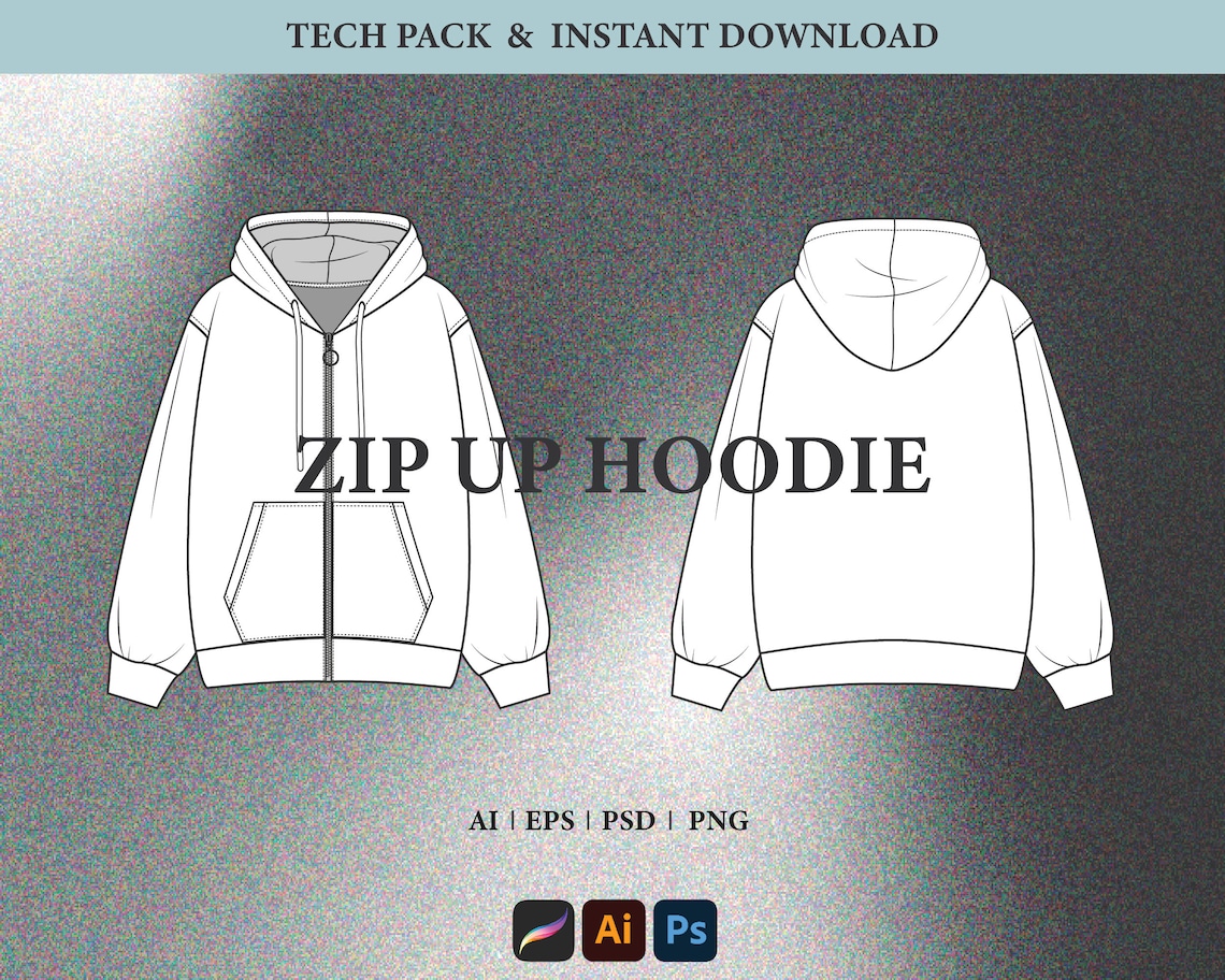Zip up Hoodie Women Clothing Mockup Vector Streetwear Hoodie Tech Pack ...