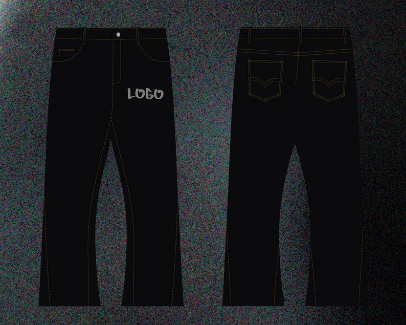 Flared Jeans Vector Mockup: Streetwear Fashion Tech Pack (AI, PNG) - Etsy