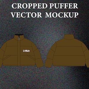 Cropped Puffer Jacket Vector Mockup Streetwear Tech Pack Clothing ...