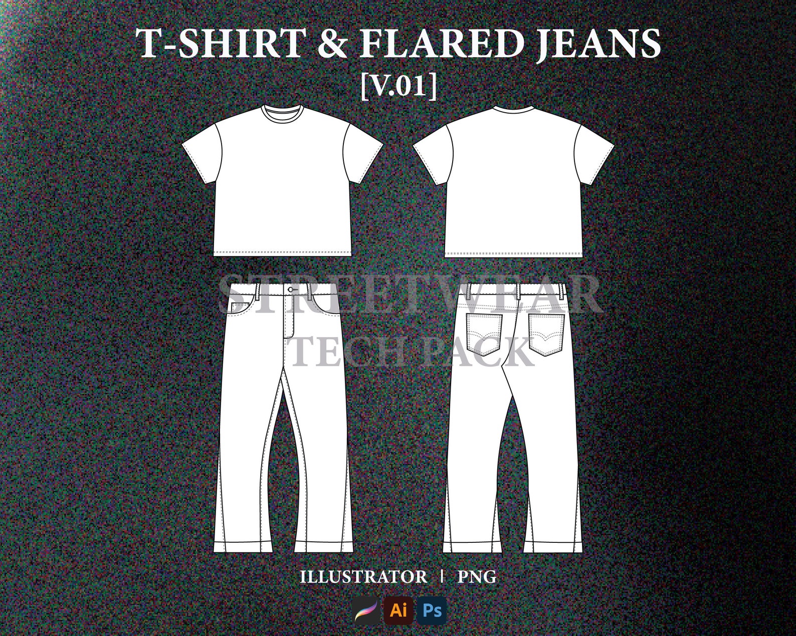 Mockup T-shirt Tech Pack Streetwear T-shirt Vector Mockup Clothing ...