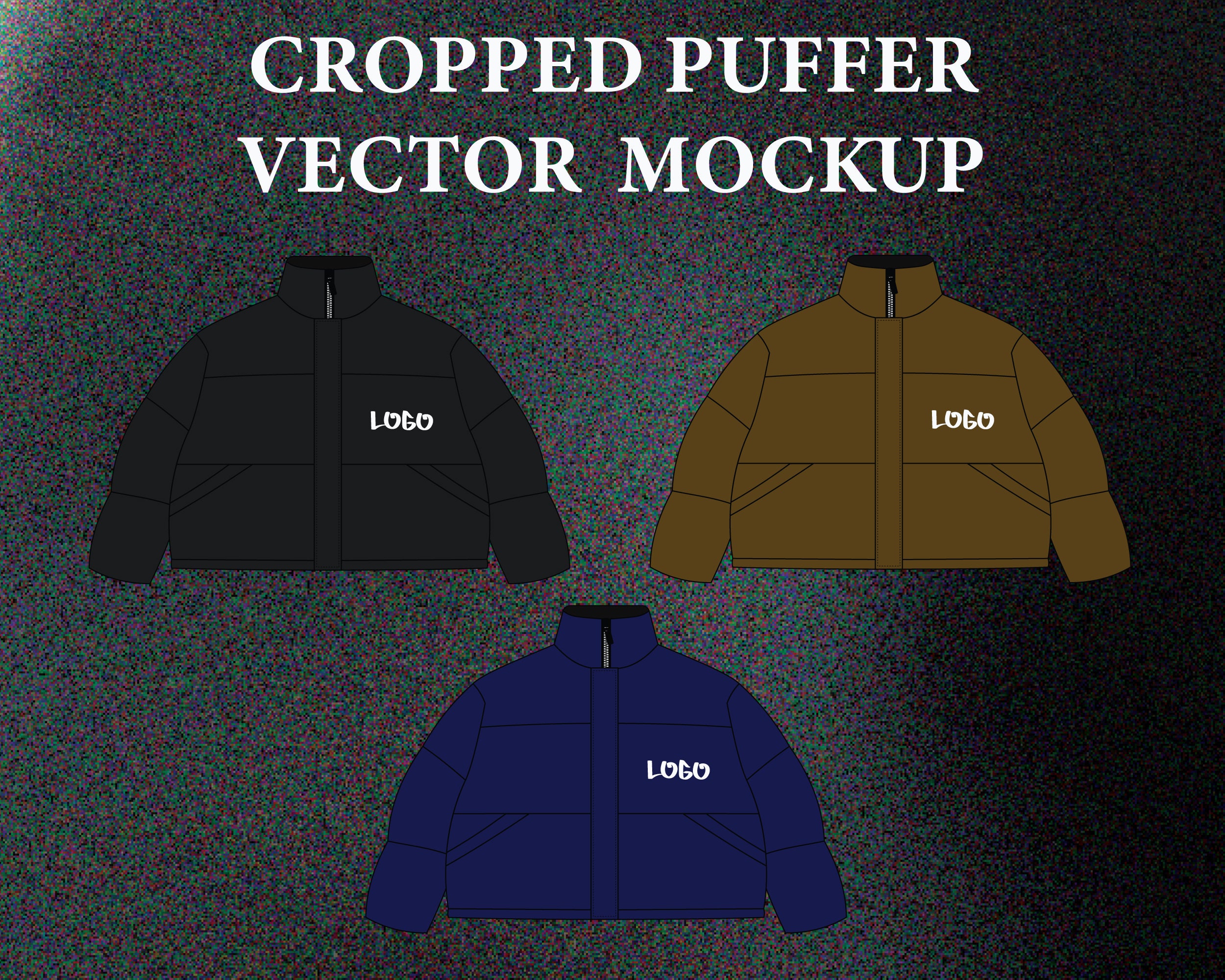 Cropped Puffer Jacket Vector Mockup Streetwear Tech Pack Clothing ...