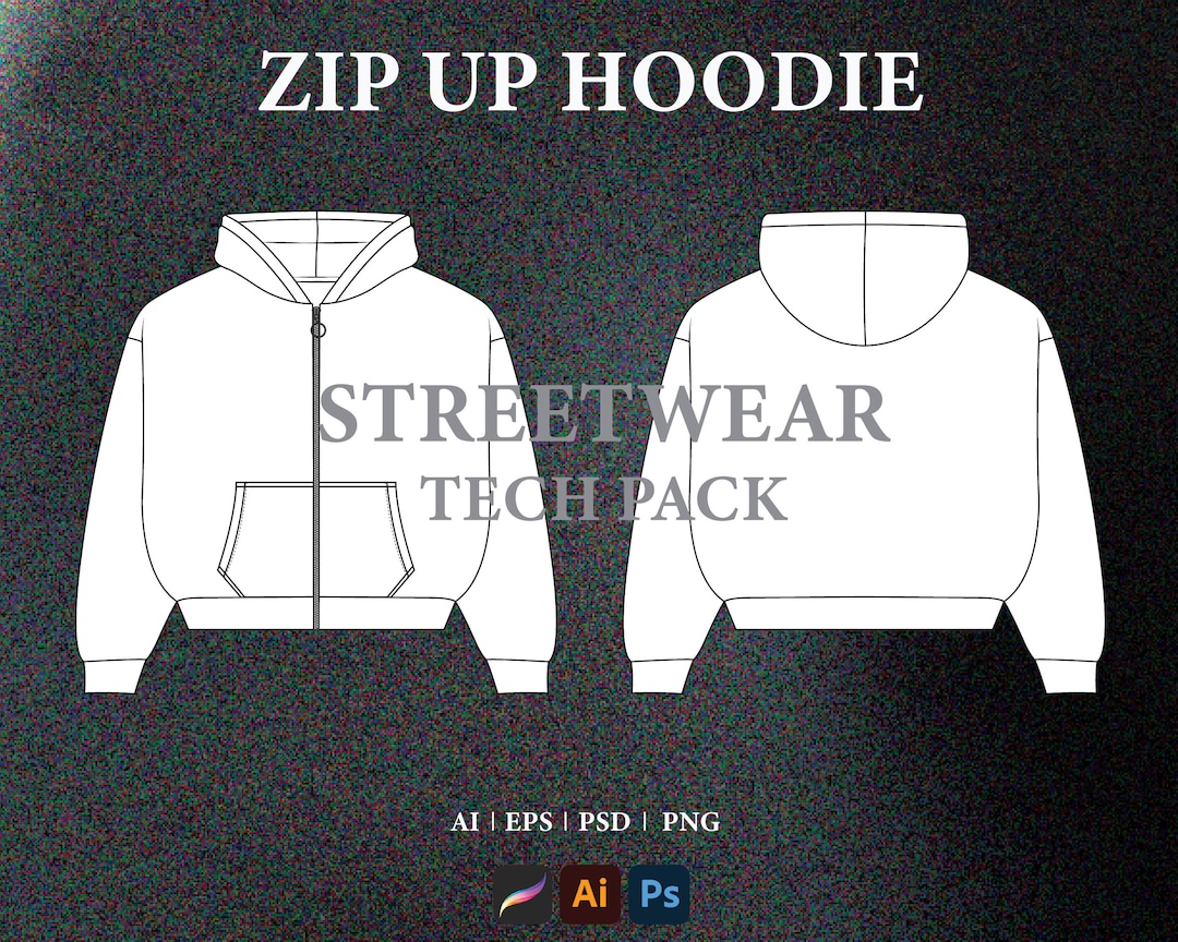 Zip up Hoodie Vector Mockup: Streetwear Tech Pack (digital Files) - Etsy