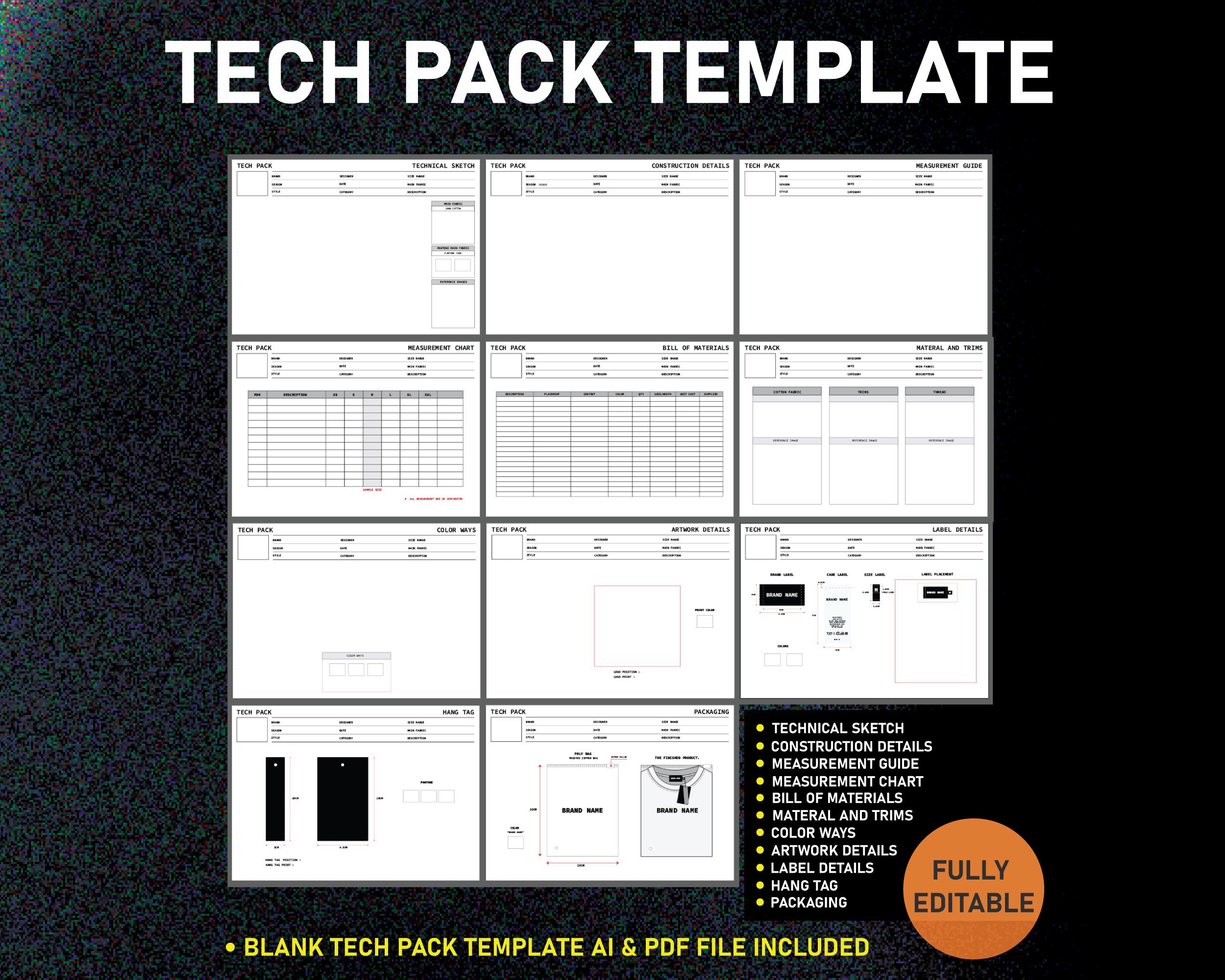 T-shirt Tech Pack Template: Fashion Design Vector Mockup (illustrator ...