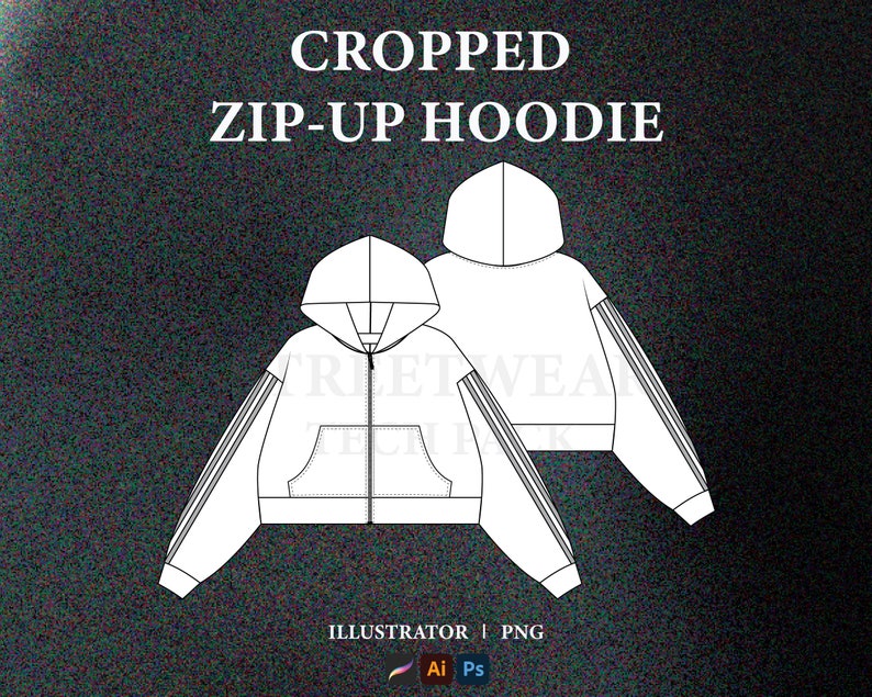 Zip up Hoodie Vector Mockup Hoodie Tech Pack Template Streetwear ...